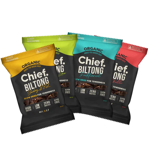 ORGANIC GRASS-FED BILTONG SET OF 4 30G PACKETS – Shop Lowcarb NZ